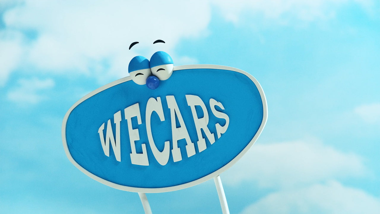 WECARSの新CM「歌う看板くん」 目印の青い看板をキャラクター化